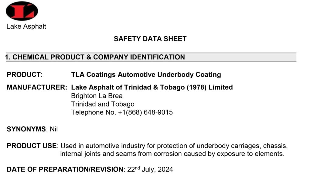 TLA Coatings Automotive Underbody Coating - Lake Asphalt of Trinidad ...