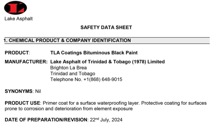 TLA Coatings Bituminous Black Paint - Lake Asphalt of Trinidad and ...